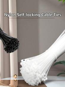 100pcs/Pack Nylon Self-Locking Zip Ties, White Plastic Strapping Bands ...