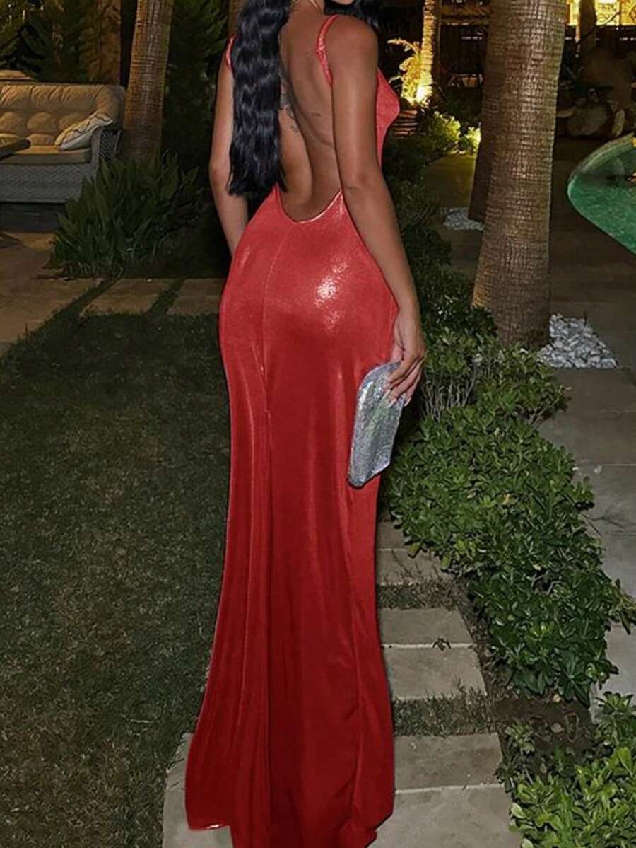 Spaghetti Strap Base Shiny Cocktail Dress, Formal Evening Prom Dress ...