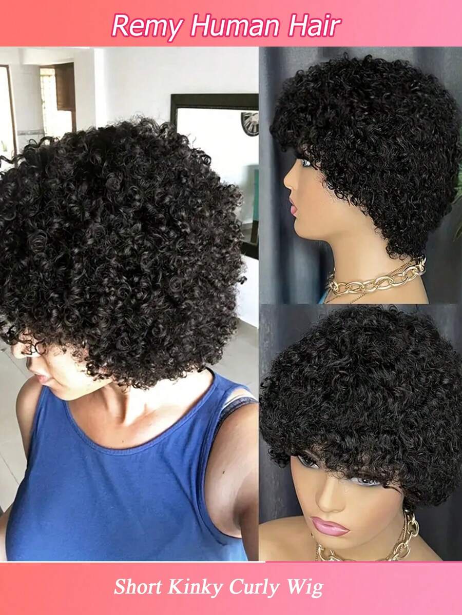 Brazilian Short Kinky Curly Wig 6 Inch Remy Human Hair Pixie Cut Wig ...