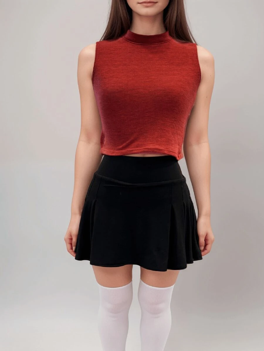 WANDERLUX SLEEVELESS SOLID HIGH NECK MID SIZE-CROP TOP | SHEIN USA