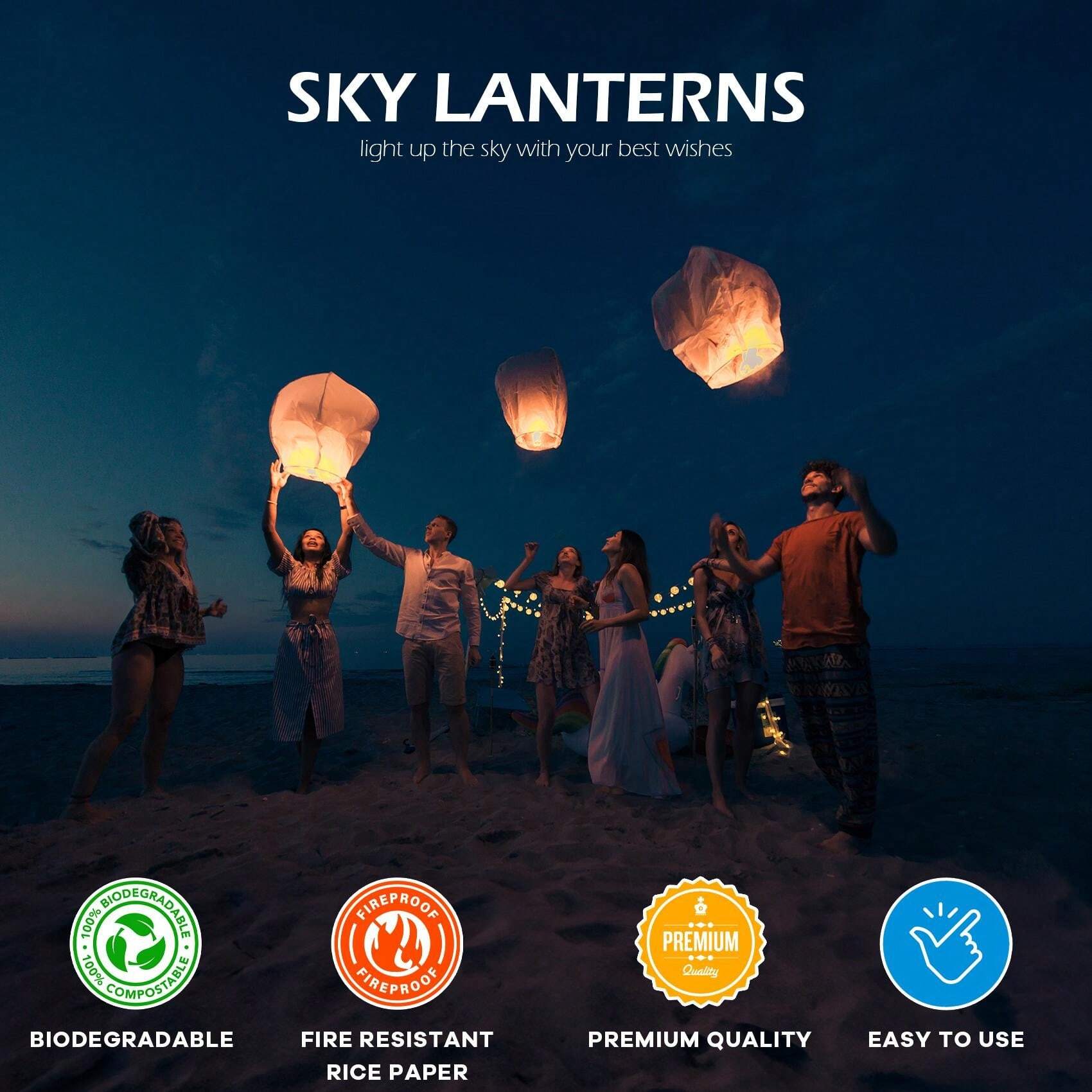 iSagax Chinese Sky Lantern, White, Floating Sky Lanterns, Biodegradable ...