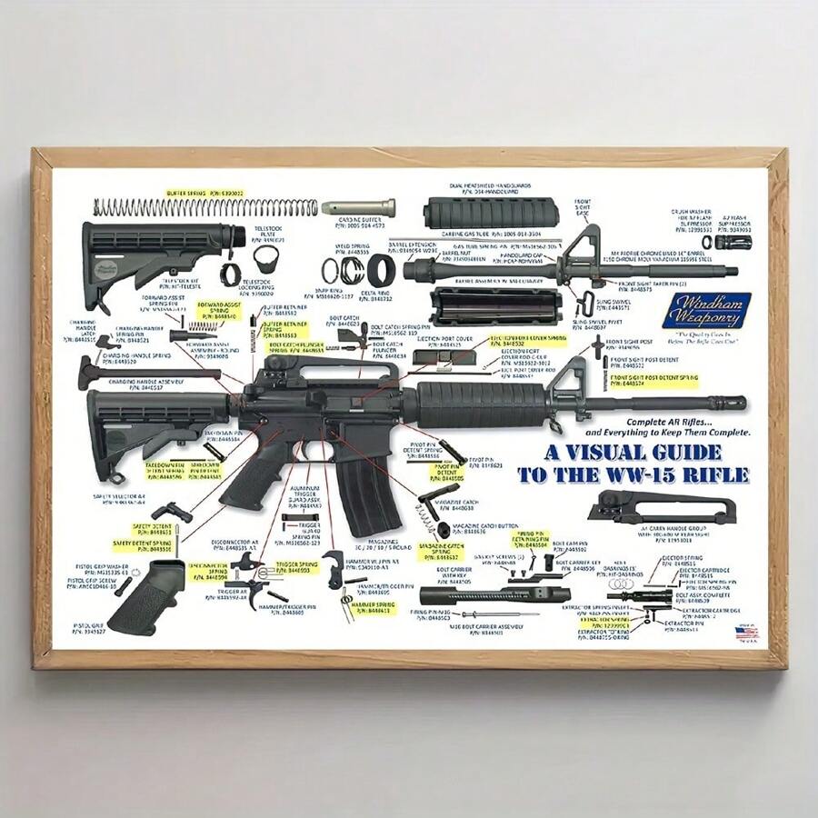 AR-15 Rifle Exploded Parts Diagram Poster: A Visual Guide To The WW-15 Rifle - Unframed Canvas ...
