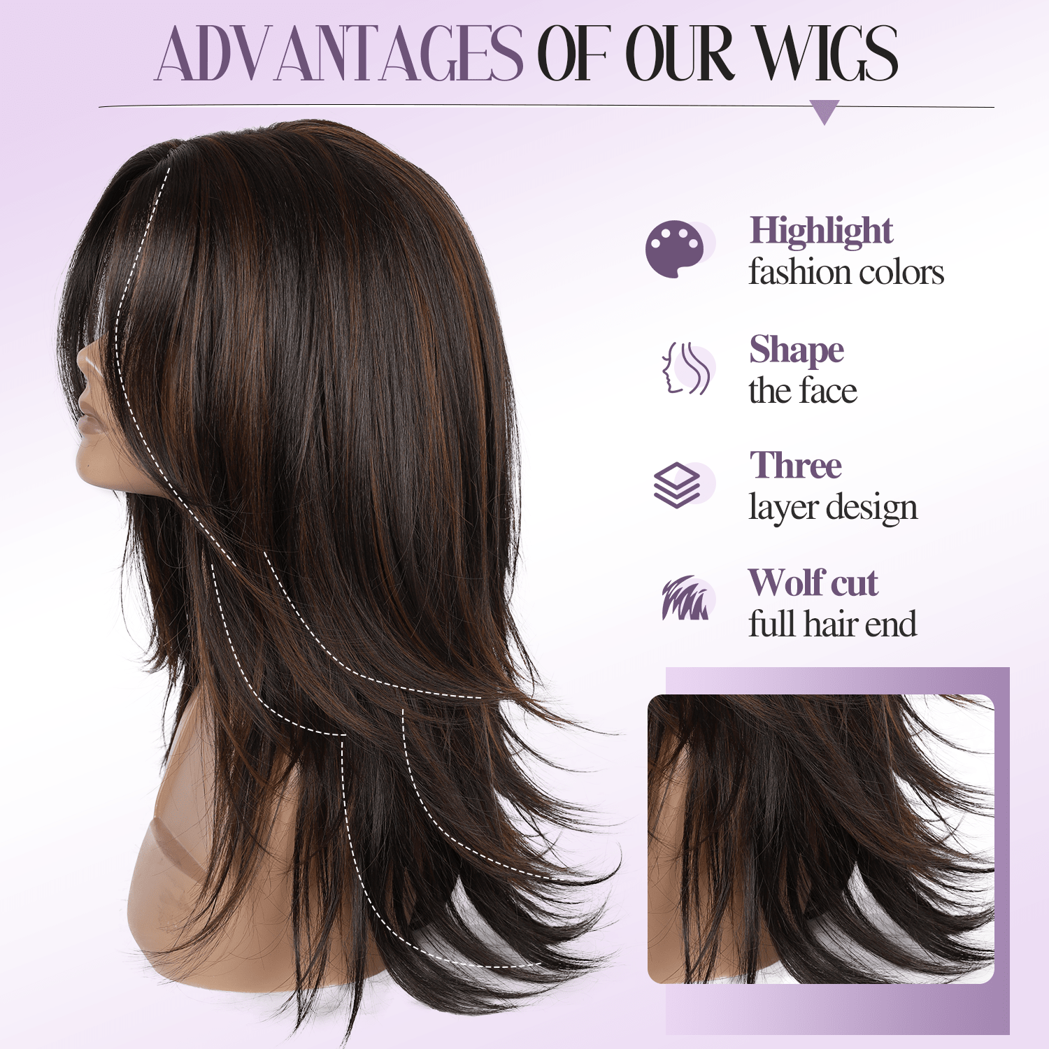 Destaque Longo Reto Em Camadas Perucas Parte Do Meio Misturado Marrom Sintético Em Camadas ...