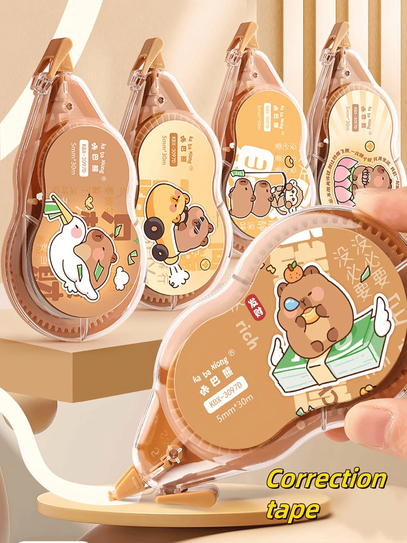 1pc/3pcs/5pcs Capybara Correction Tape Set, Smooth As Writing, Random Color Assorted Correction ...