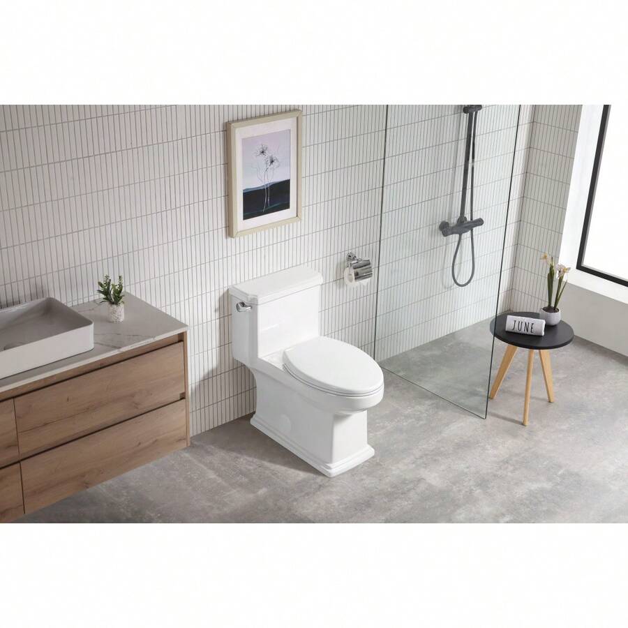 12 In. Rough In 1-Piece 1.28 GPF Single Flush Elongated Chair Toilet In ...