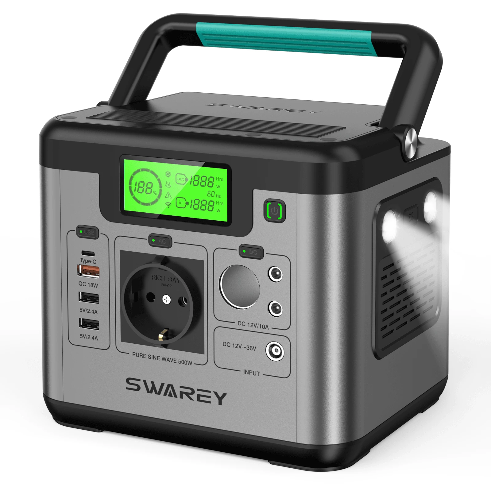 Swarey 500W(Peak 1000W) 518Wh Portable Power Generator Solar Storage ...