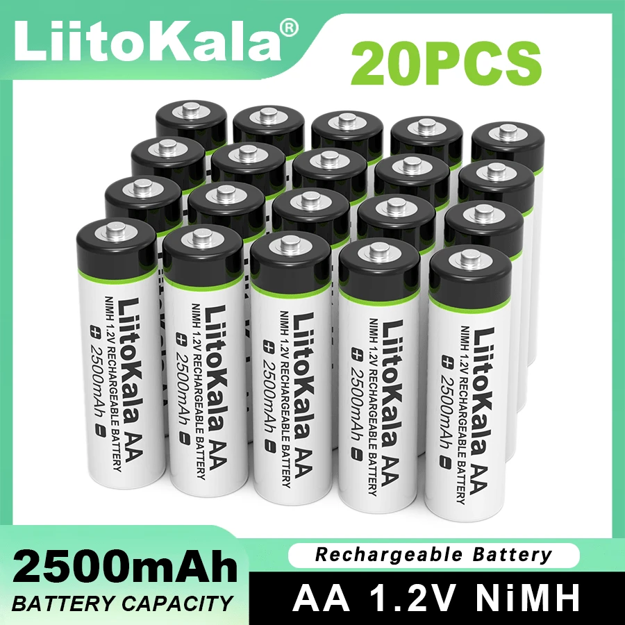 LiitoKala 20PCS Liitokala 1.2V AA 2500mAh Ni-MH Rechargeable Battery ...