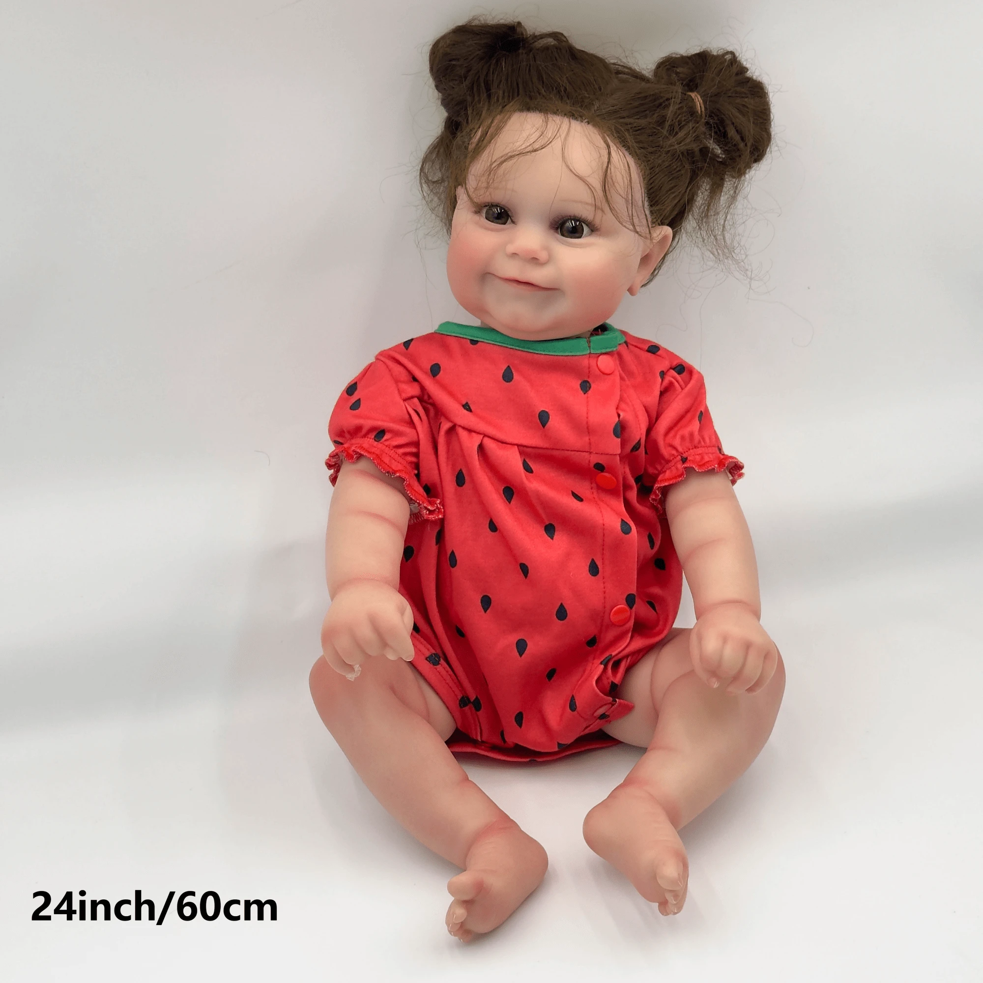 دمية طفلة نيوبورن NPK بحجم كبير 60 سم ، مع شعر بني مجذر ، جسم ناعم ...