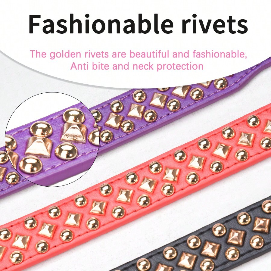 1pc Golden Rivet Leather Collar , Prevent Biting The Neck ,Rivet Decoration Pet Dog Collar ...
