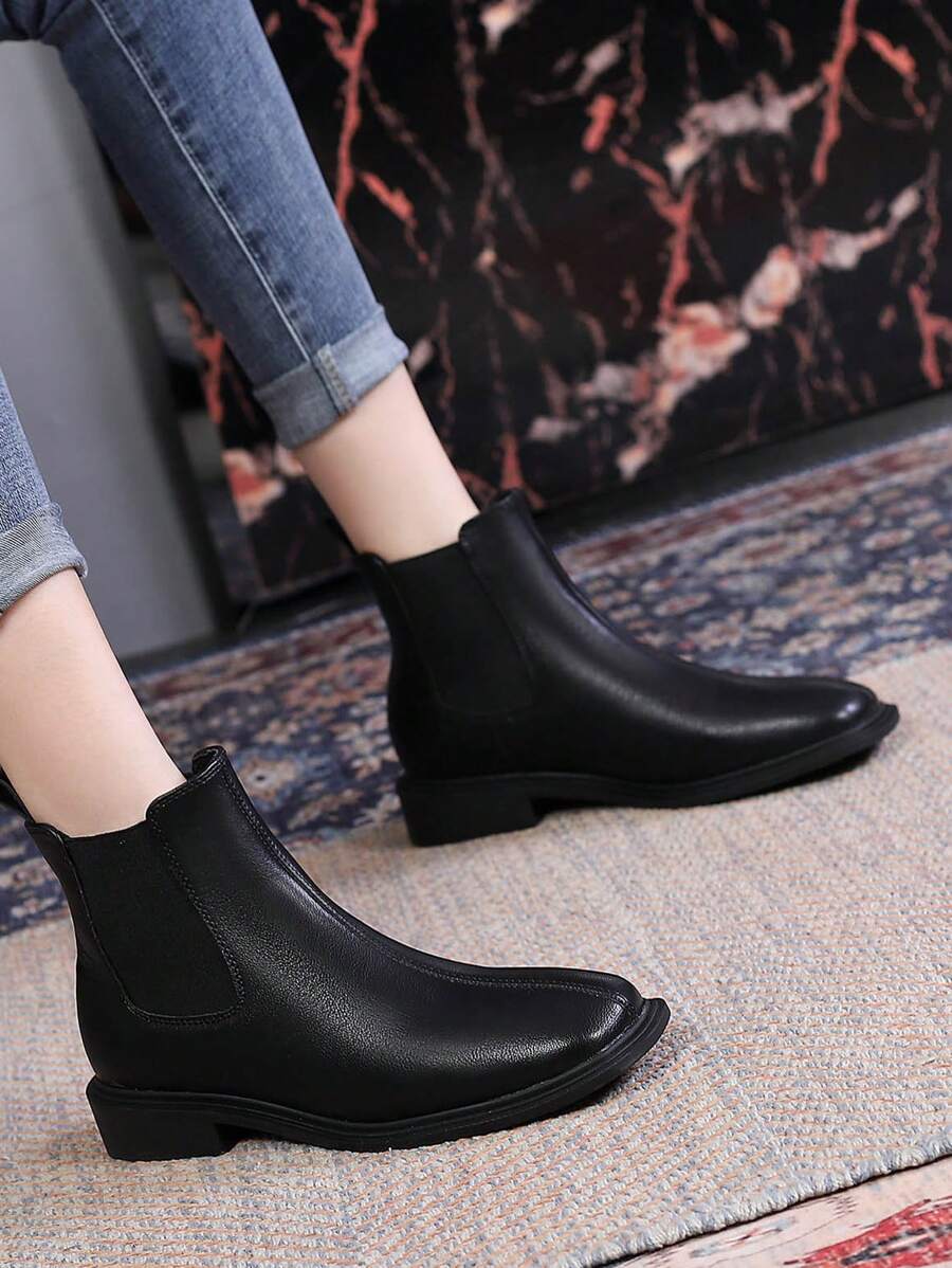Women Thermal Lined Ankle Booties With Elastic Closure, Square Toe Low ...