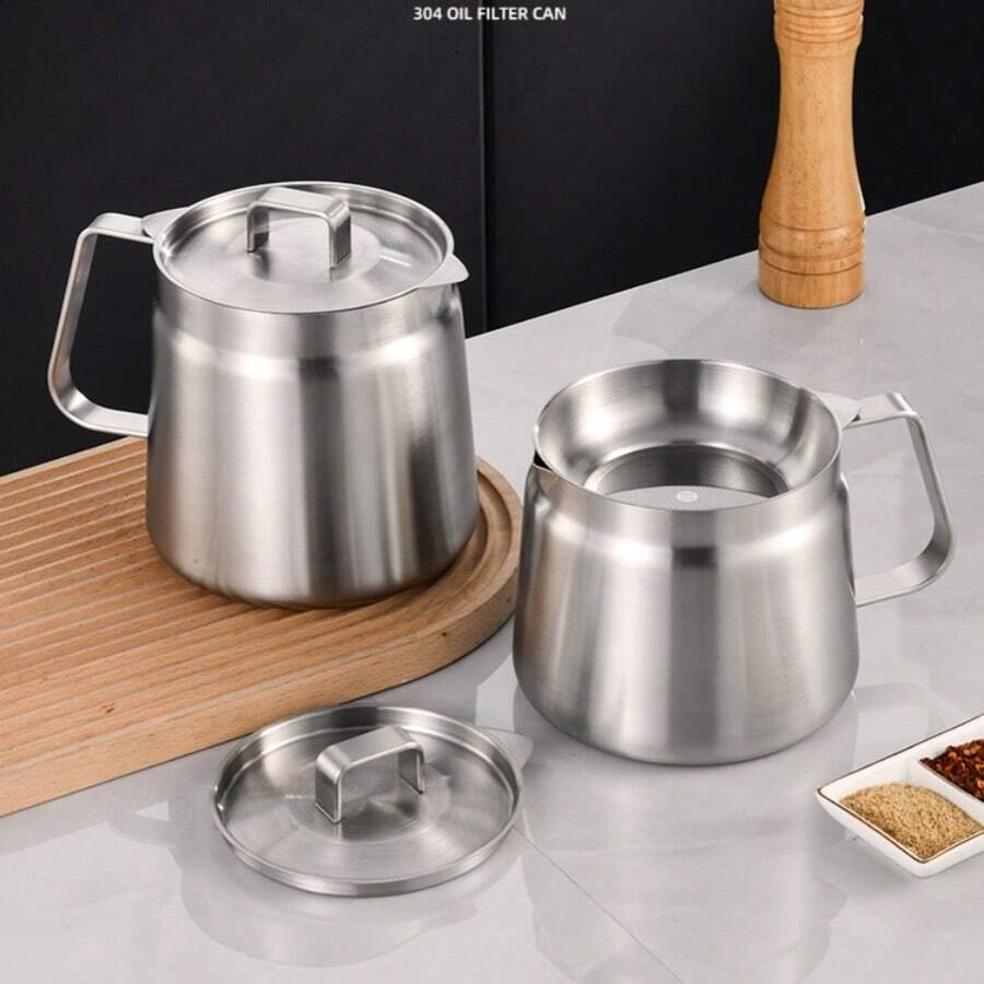 Stainless Steel 304 Oil Filter Container With Strainer And Frying ...