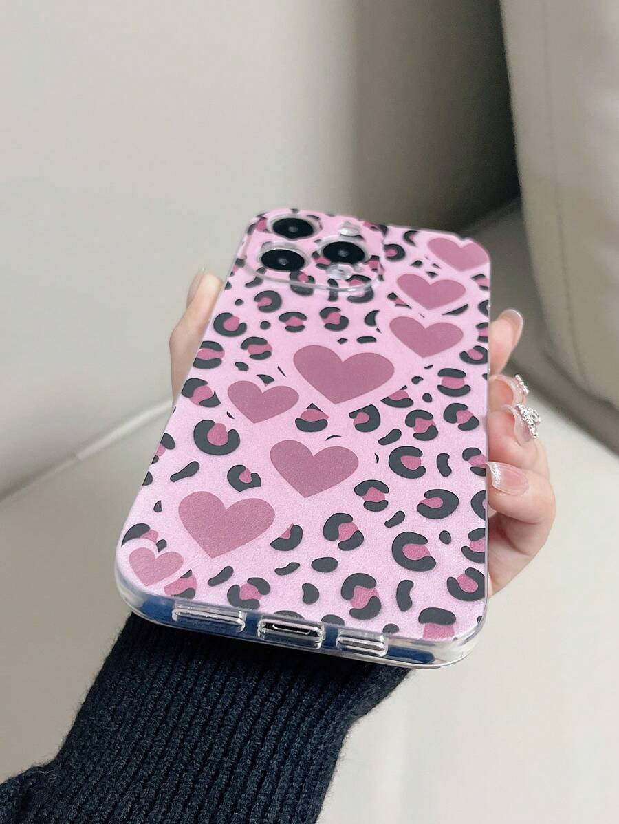 1pc Transparent TPU Shockproof Colorful Leopard Print Heart Shaped ...