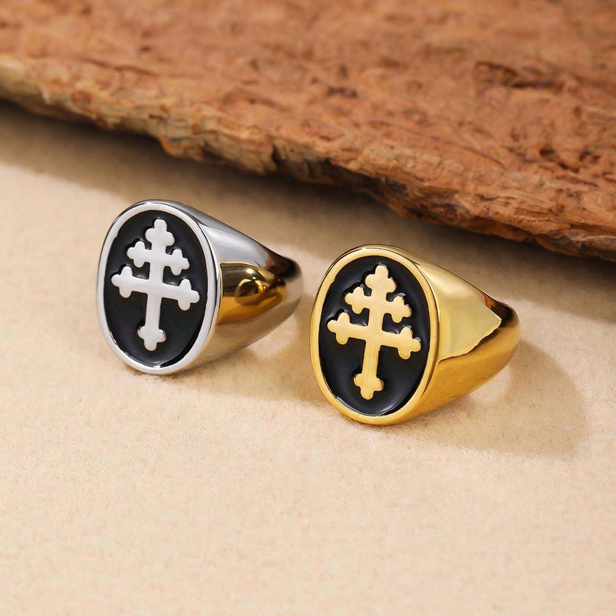 Men's Stainless Steel Lorraine Cross Knight Templar Cross Ring | SHEIN EUR