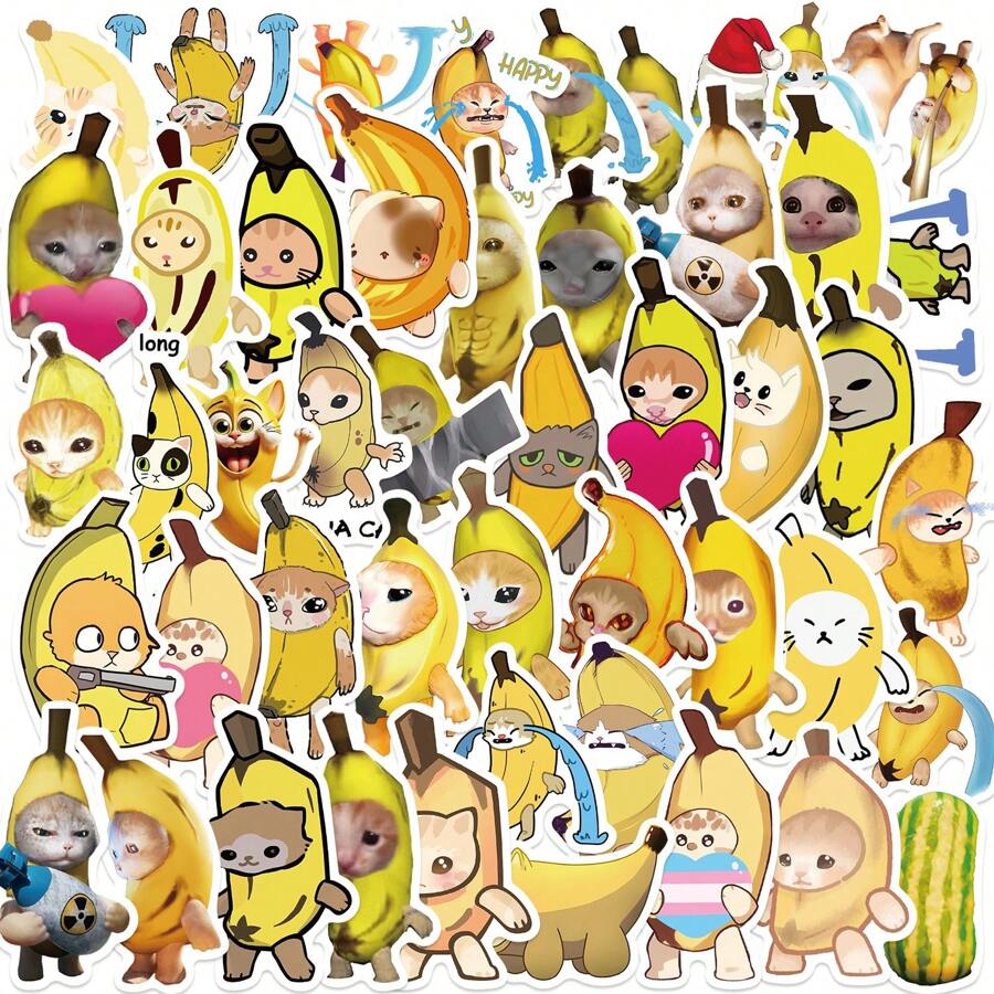 50PCS Cartoon Banana Cat Meme Stickers Vinyl Aesthetics Stickers For ...