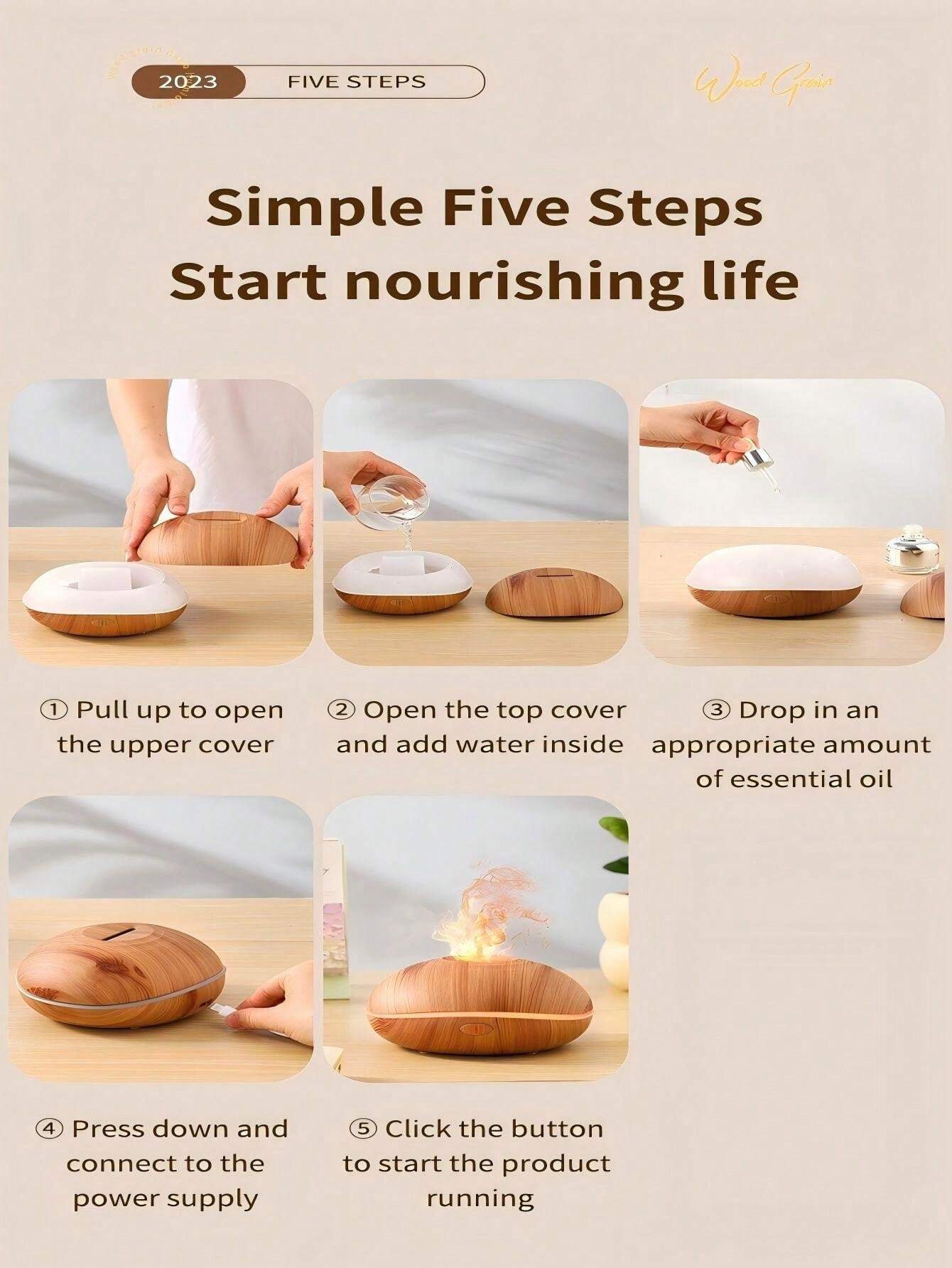 New Realistic Flame Aroma Diffuser, Wood Grain USB Powered Ultrasonic ...
