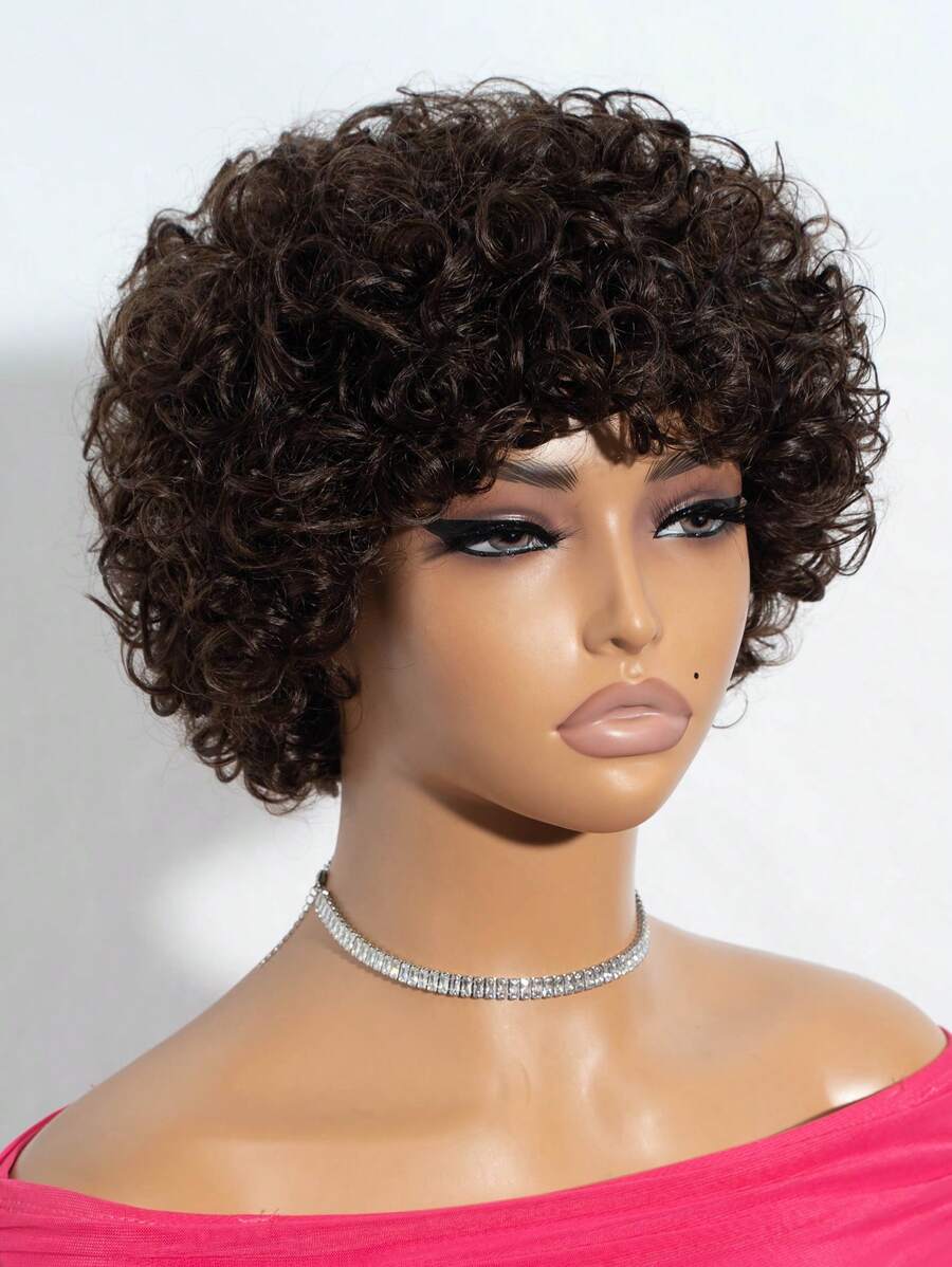 Short Curly Bob Wigs With Bangs 6 Inch Brazilian Afro Curly Human Hair ...