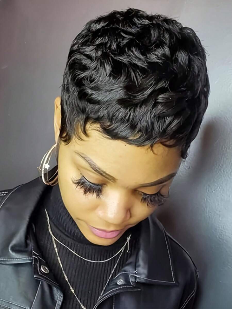 Brazilian Remy Human Hair Pixie Cut Wig Glueless Short Wig With Bangs ...