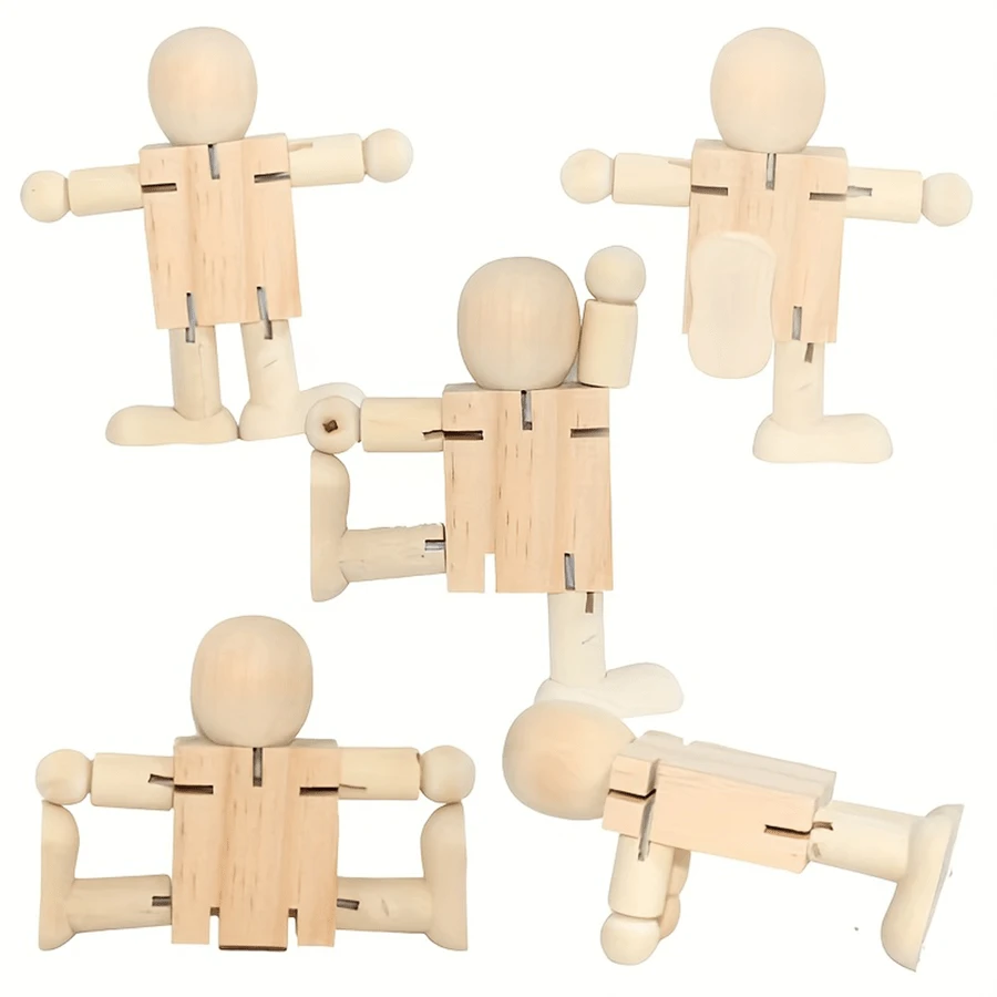 Poupée de robot en bois articulé en bois blanc, poupée peinte en bois ...
