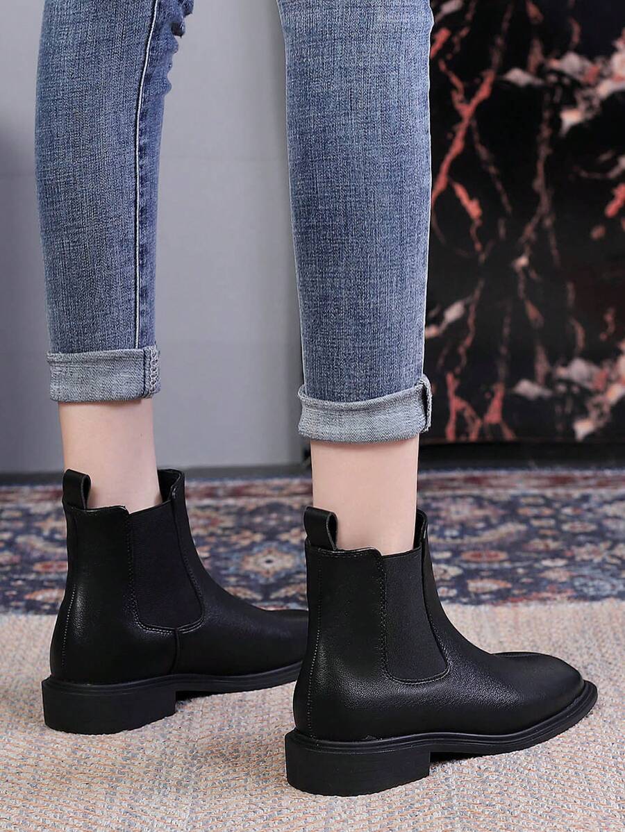 Women Thermal Lined Ankle Booties With Elastic Closure, Square Toe Low ...