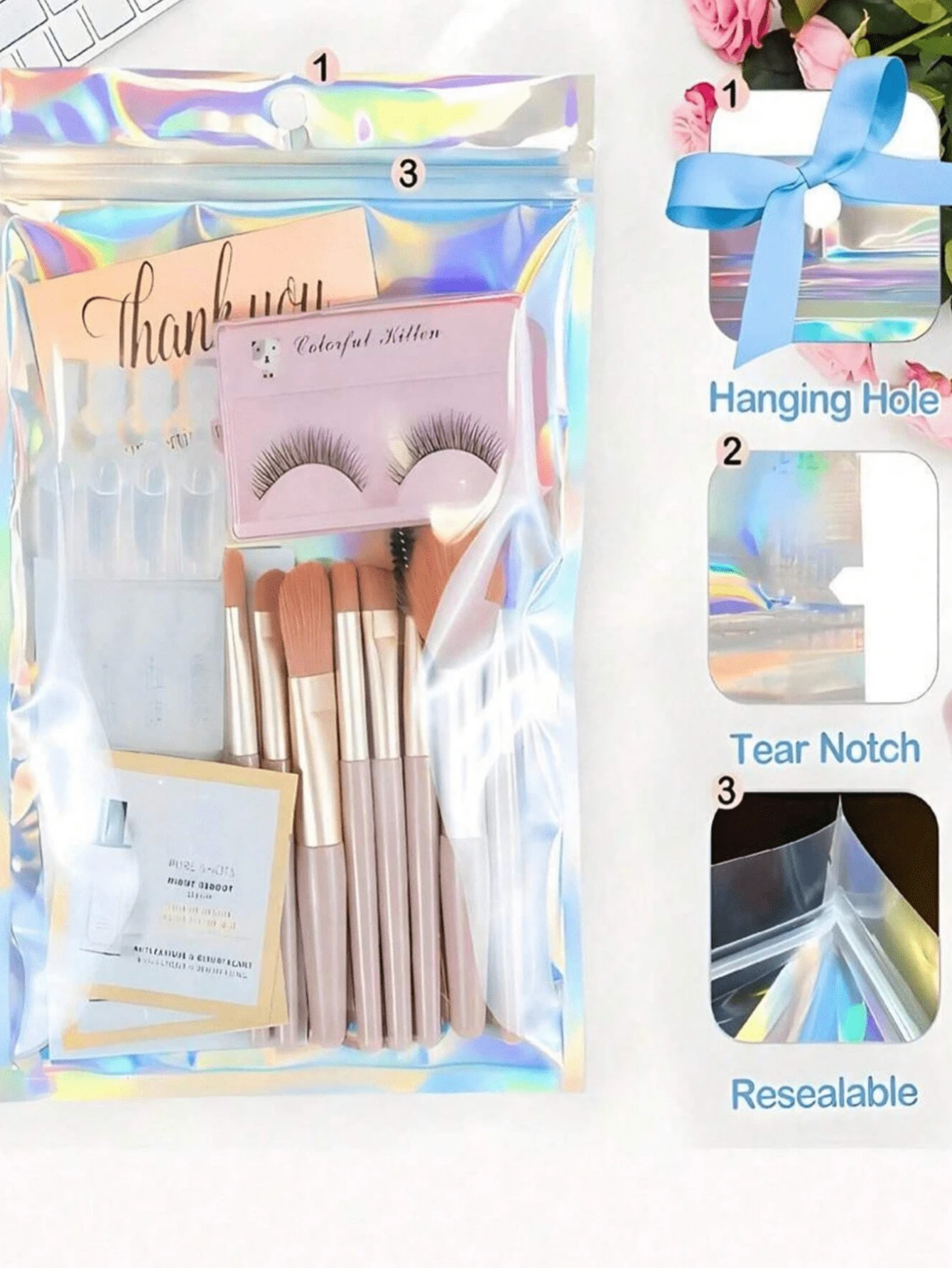 30/10/1pc Self Sealing OPP Bags Pouches Laser Iridescent Zip Lock Bag ...