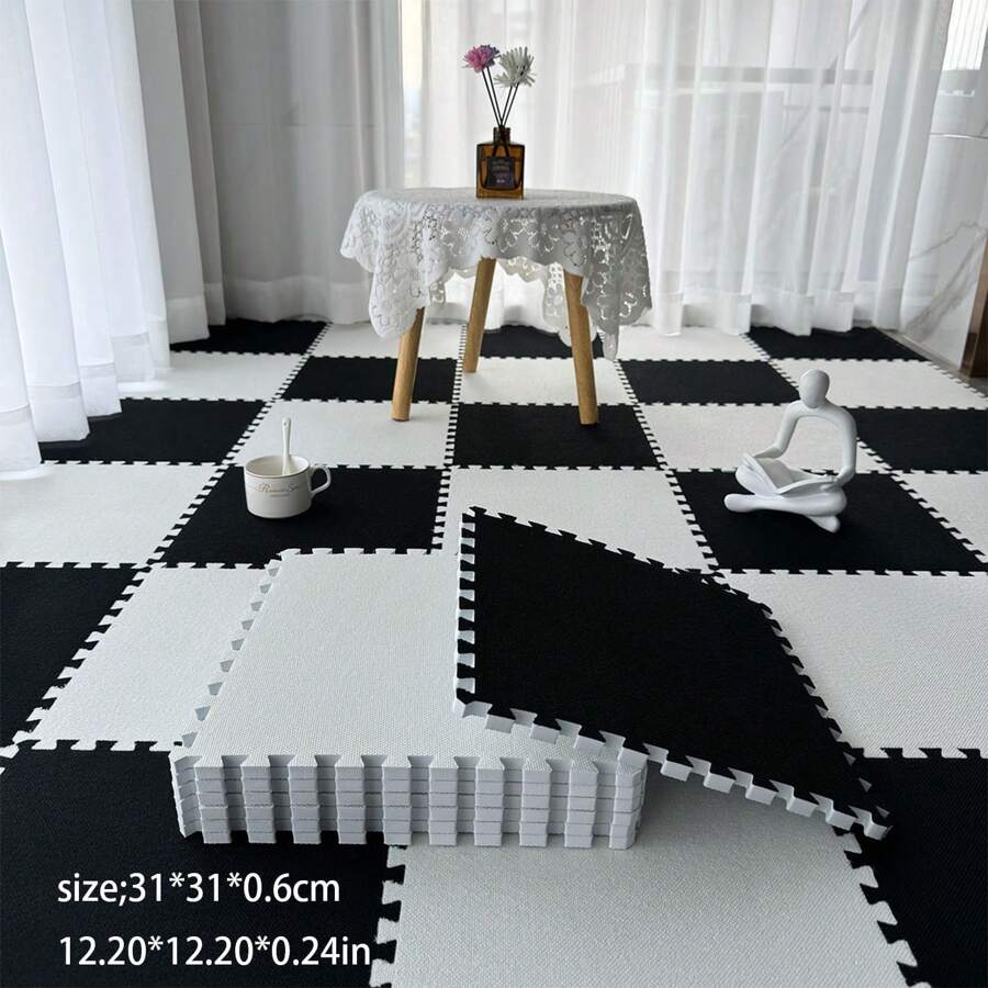 10pcs Foam Interlocking Carpet Tiles, Linen Rug For Bedroom, Living ...