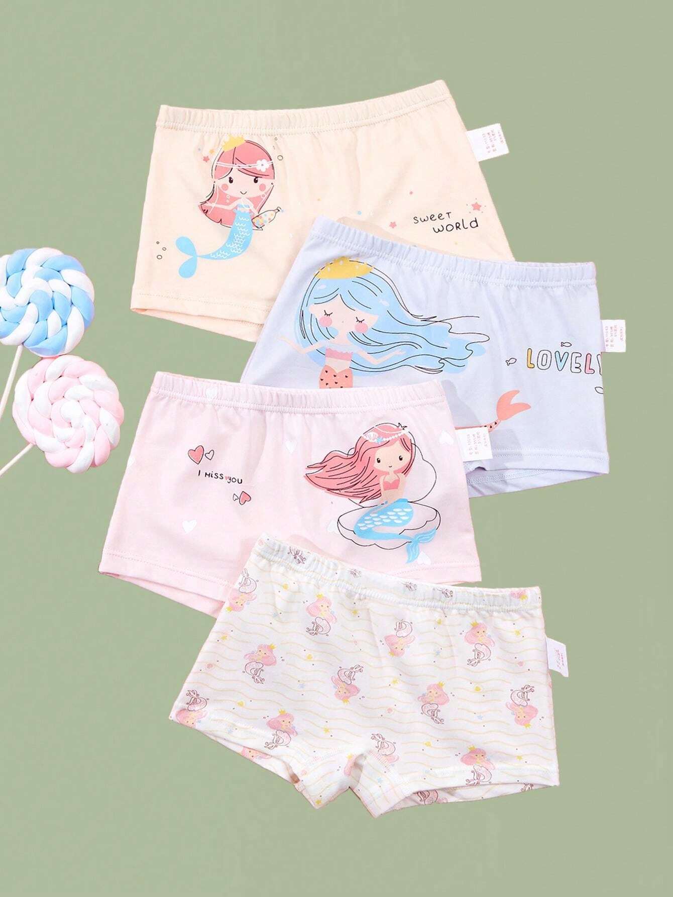 Coollikuli 8 Pieces Of Cartoon Mermaid Small Floral Printed Girls Boxer ...