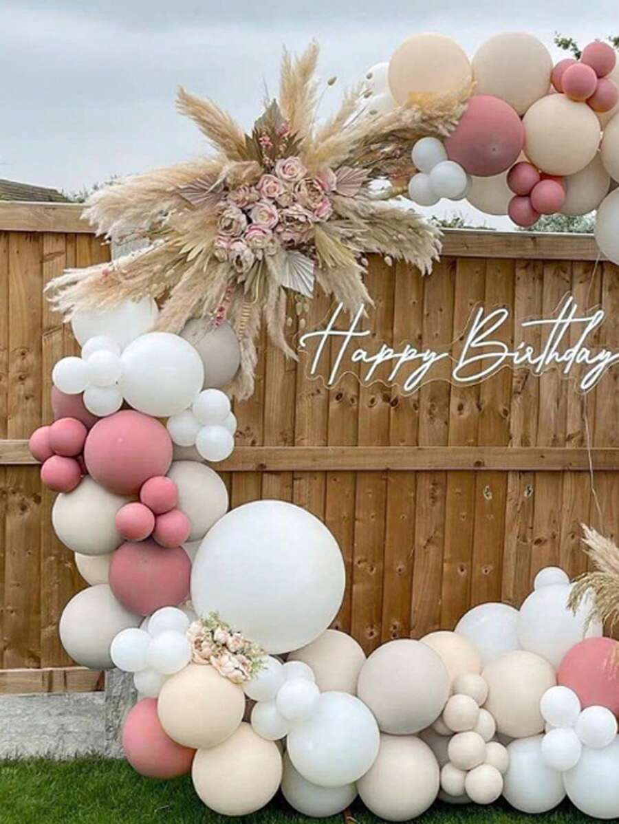 153 peças rosa bege branco balão guirlanda arco kit feliz aniversário ...