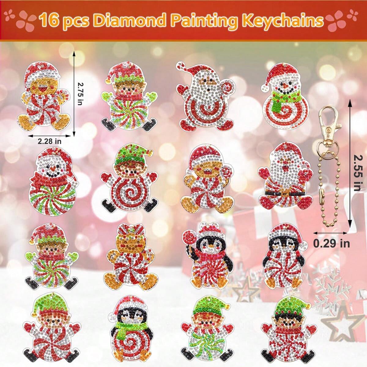 16-Pack Christmas Gingerbread Man Diamond Painting Keychain Kits, DIY ...