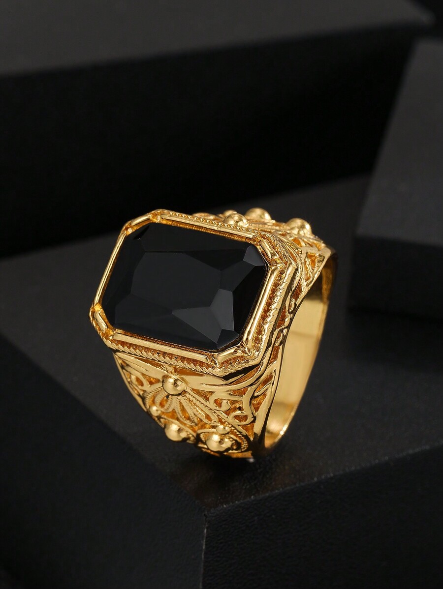 1pc Luxury Men's Fashion Ring - Black Cubic Zirconia, Stylish Lucky ...