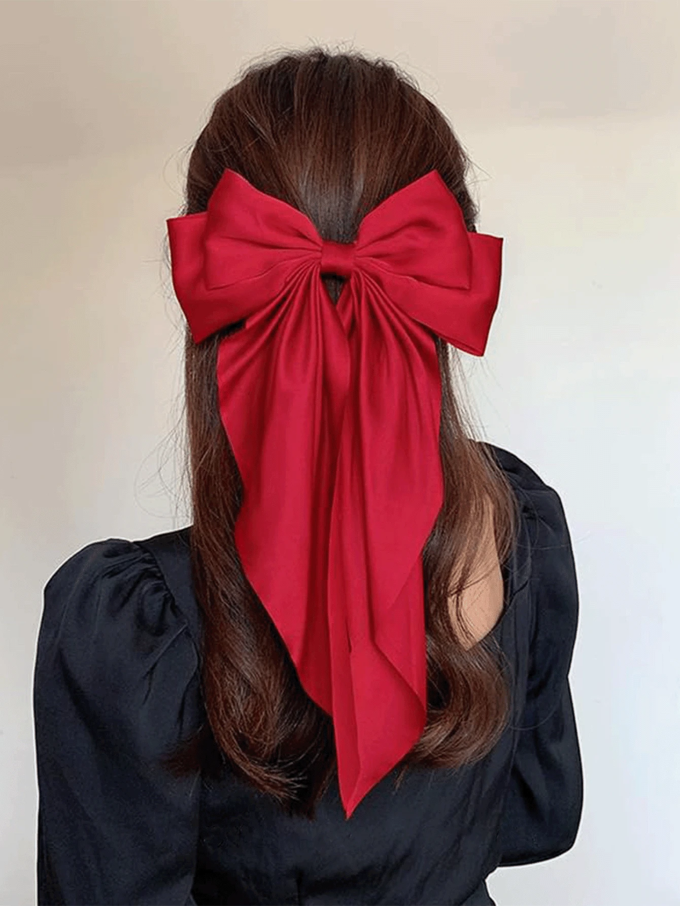 10pcs Bow Silk Satin Hair Ribbon Hair Clip, Oversized Long Tail Hair ...
