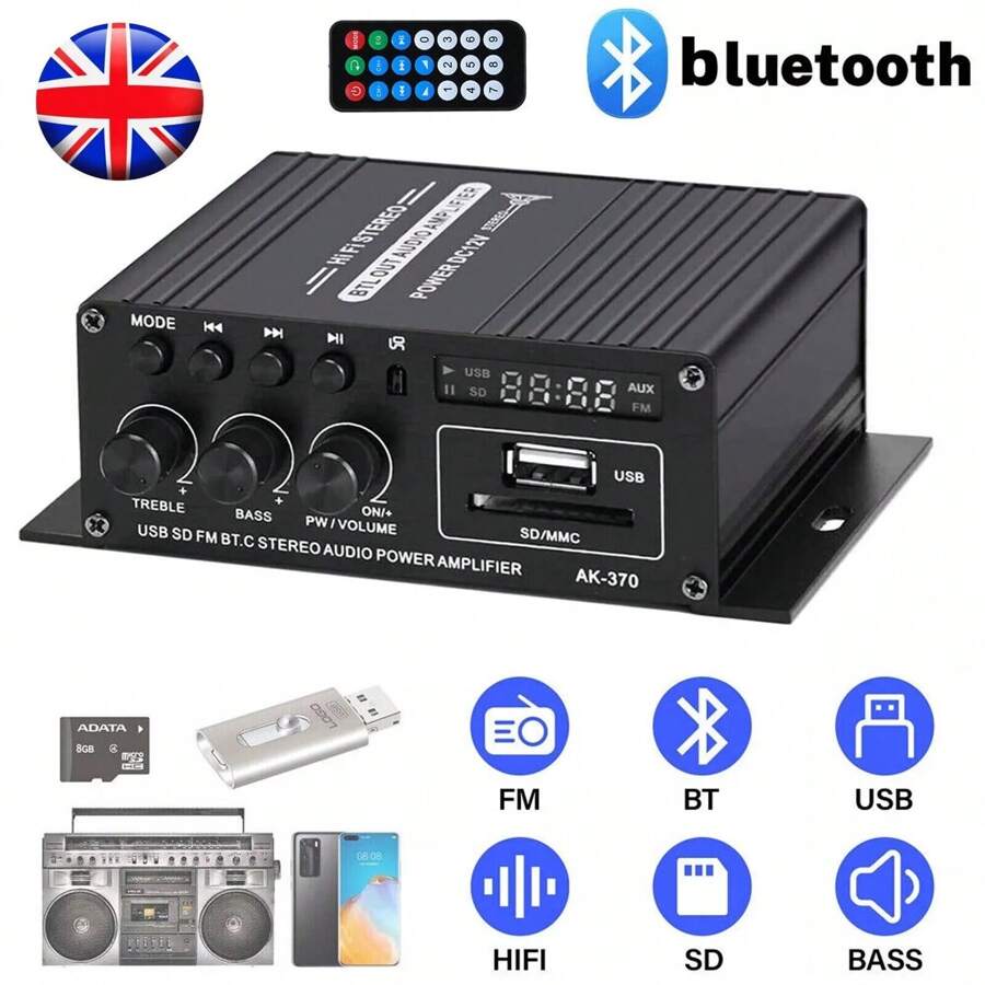 1Pcs AK370 400W 2CH Bluetooth Power Digital Amplifier HIFI FM Audio ...
