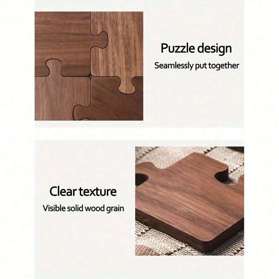 4pcs Retro Dark Walnut Wood Coasters - Puzzle Shape Wooden Cup Mats For ...