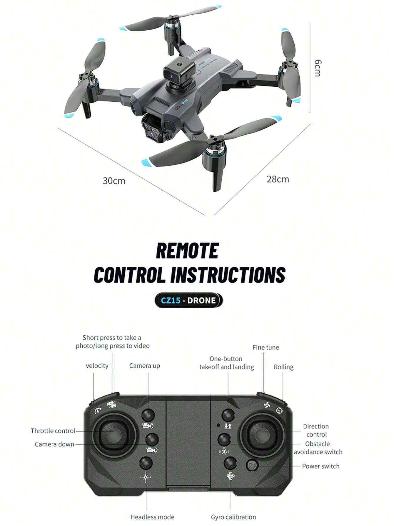 Drone CZ15, motore senza spazzole, fotografia aerea ad alta definizione, ostacolo intelligente ...