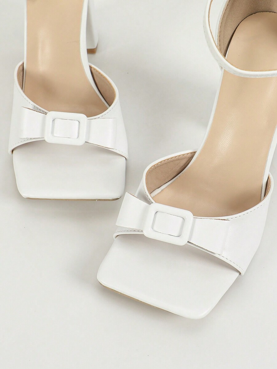 Women's White Square Toe High Heels, Comfy Daily Commute Versatile Sexy ...