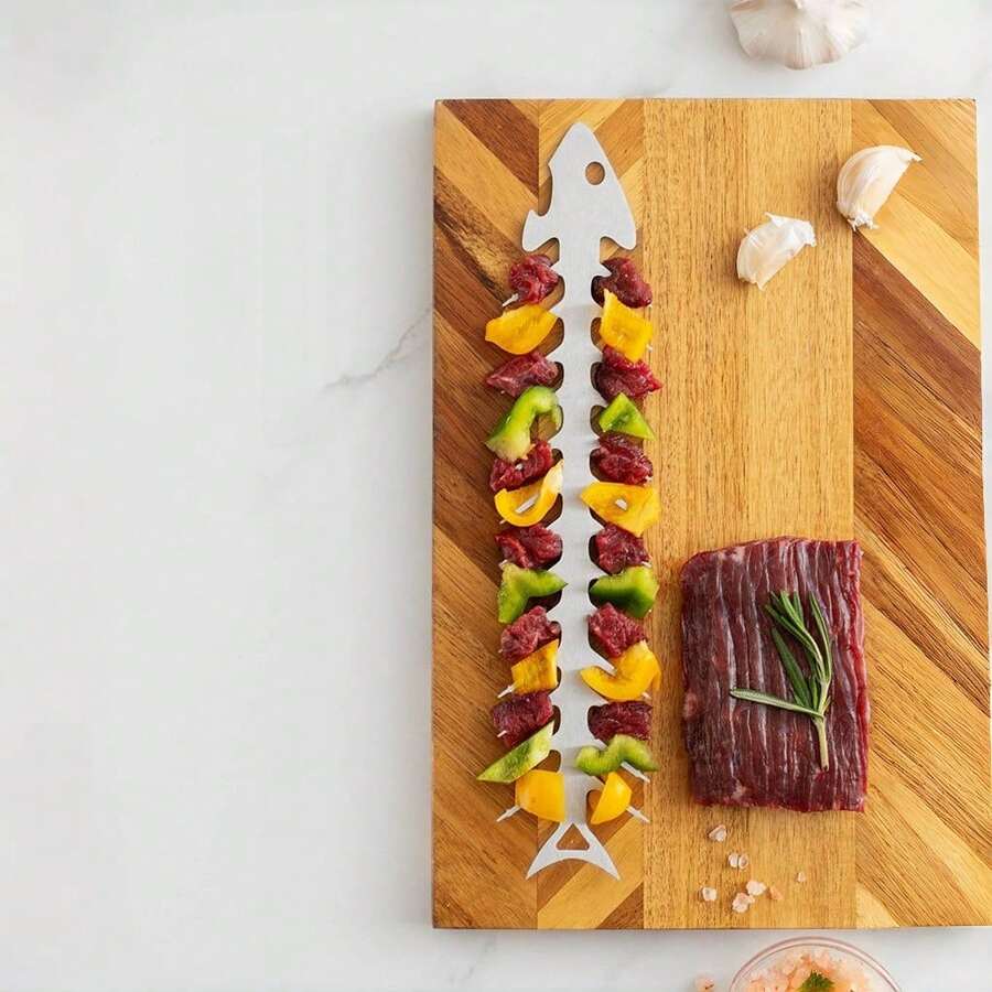 DIY Stainless Steel Fish Bone Shape Kebab Skewer Rack, BBQ Tool For ...