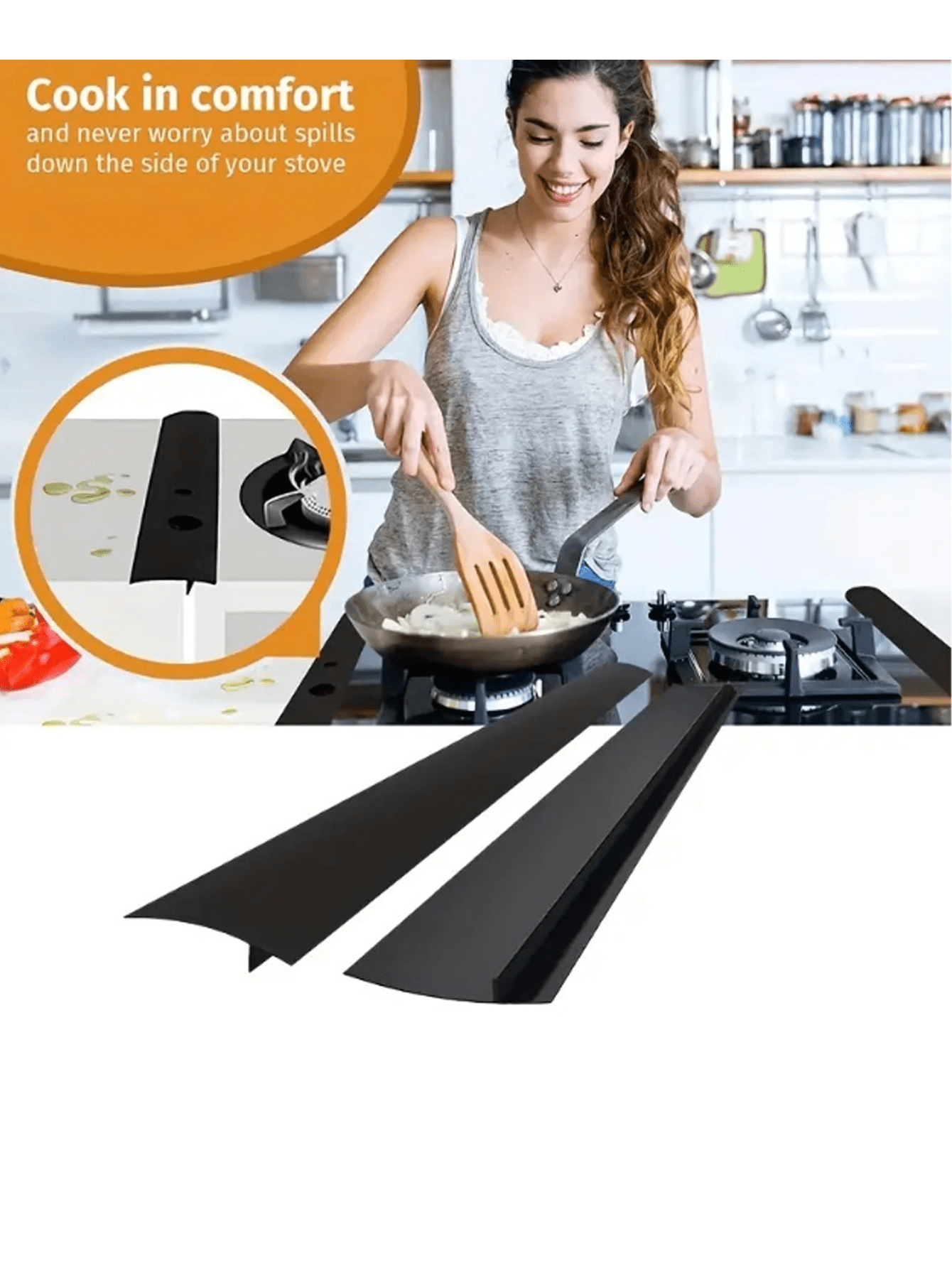 1PC Silicone Stove Side Gap Cover, Flexible Kitchen Countertop Spill Guard, (Black/Gray)T-Shaped ...
