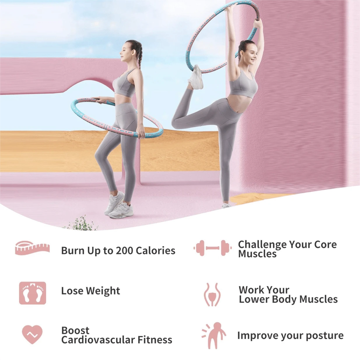 1pc Portable 6-Section Removable & Refillable Stainless Steel Hula Hoop ...