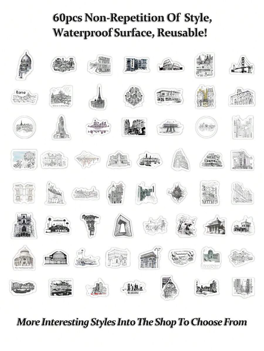 60pcs/Pack Depict The City Doodle Stickers, Funny & Cute Cartoon ...