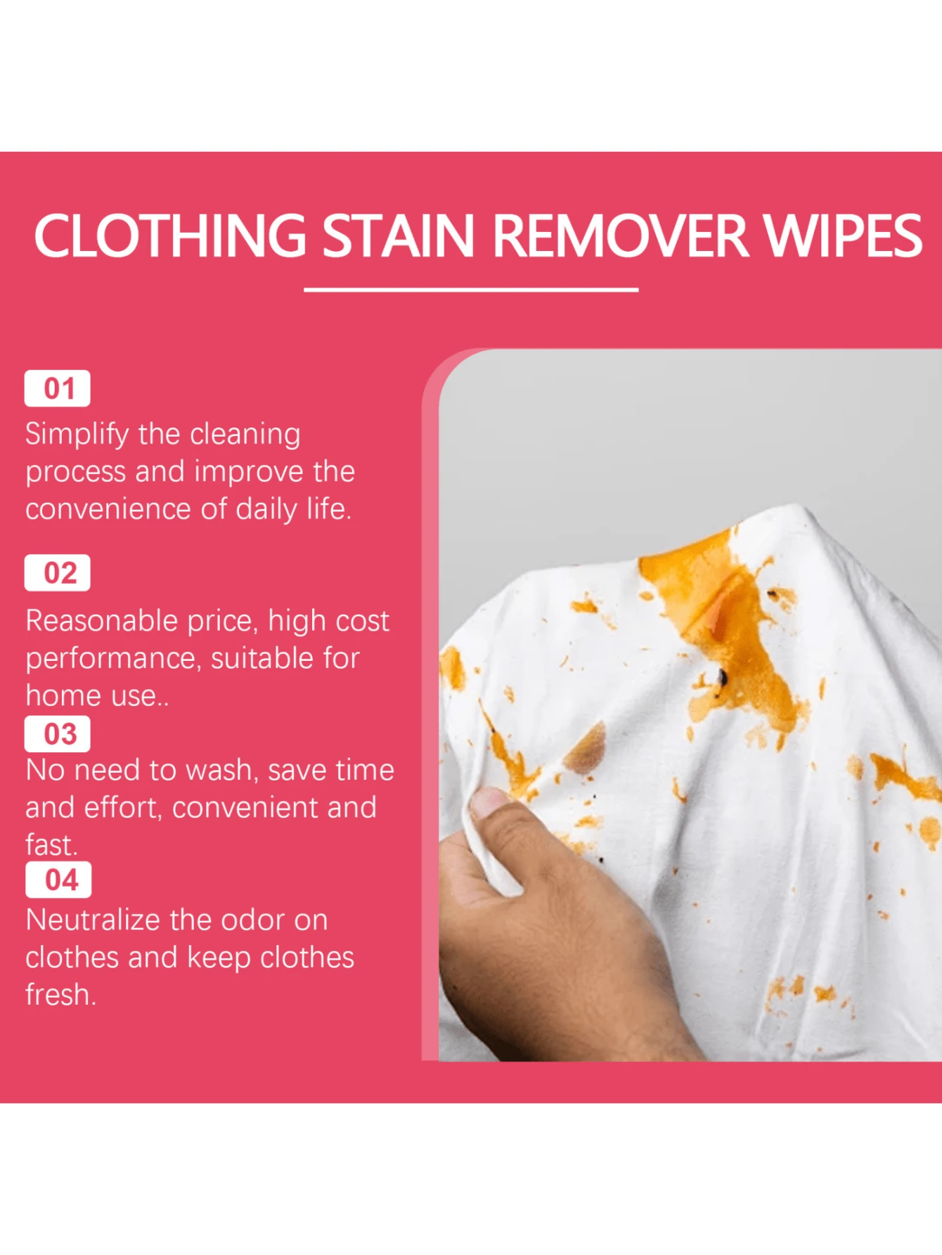 Clothing Stain Remover Wet Wipes, Gently Clean Stubborn Stains, Oil Spots, Mildew, Color ...