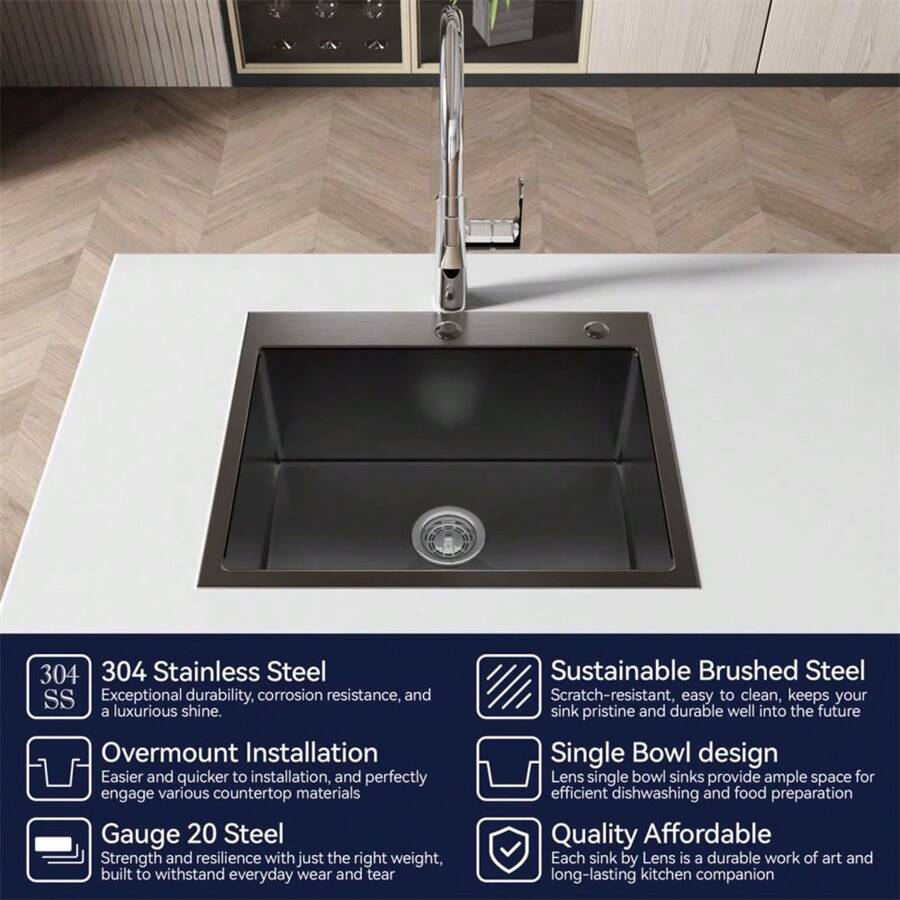 Undermount Kitchen Sink Stainless Steel Under Counter Deep Single Bowl ...