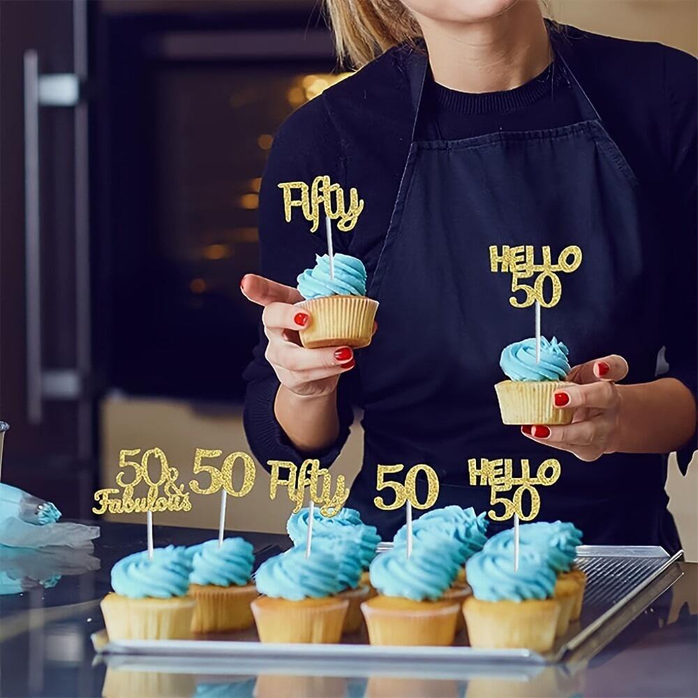 24pcs Glitter 50th Birthday Cupcake Toppers - Sparkling Decorations For ...
