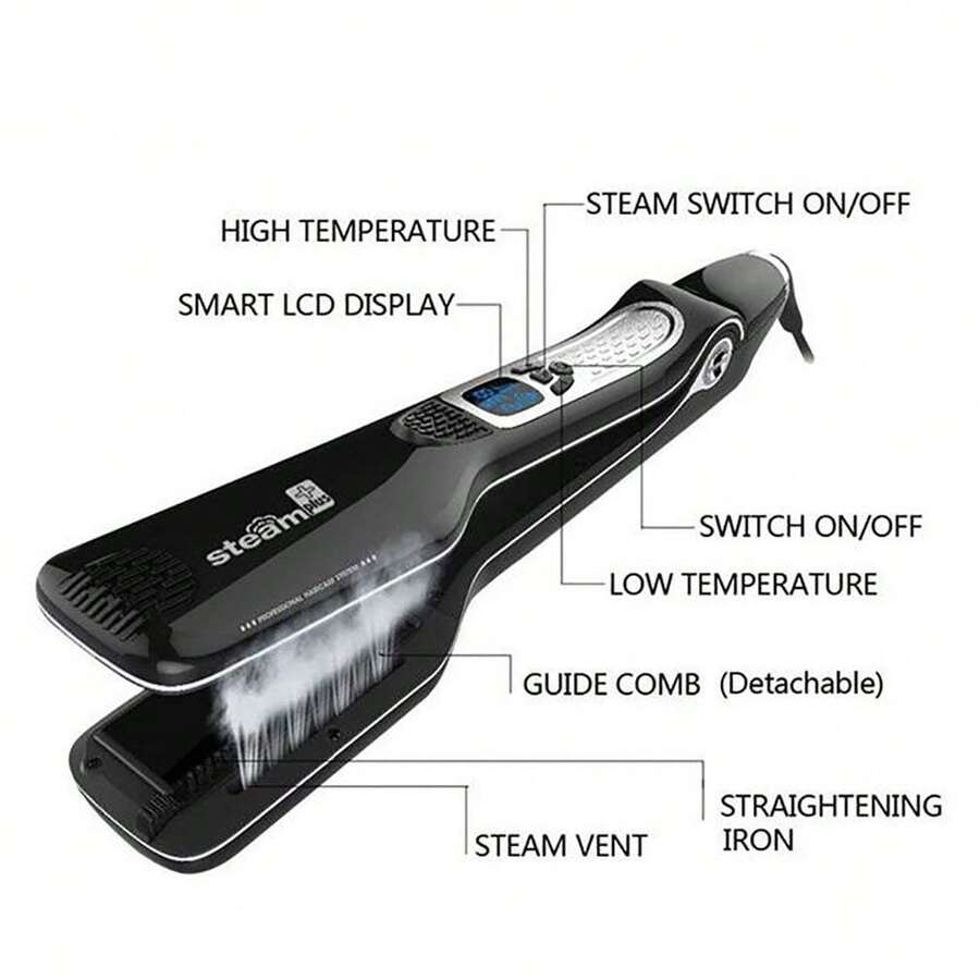 Professional Nano-Titanium Ceramic Steam Hair Straightener, Wide Plate ...