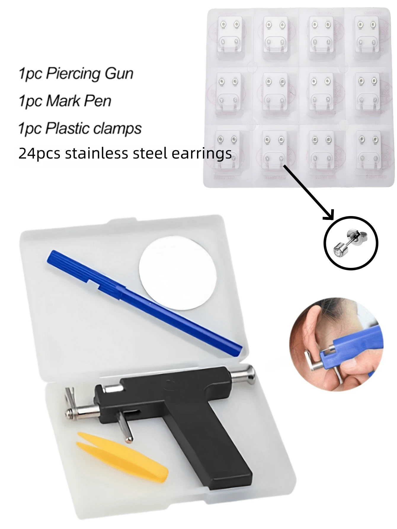27pcs Safe & Painless Ear Piercing Kit, Suitable For Ears, Nose, And ...