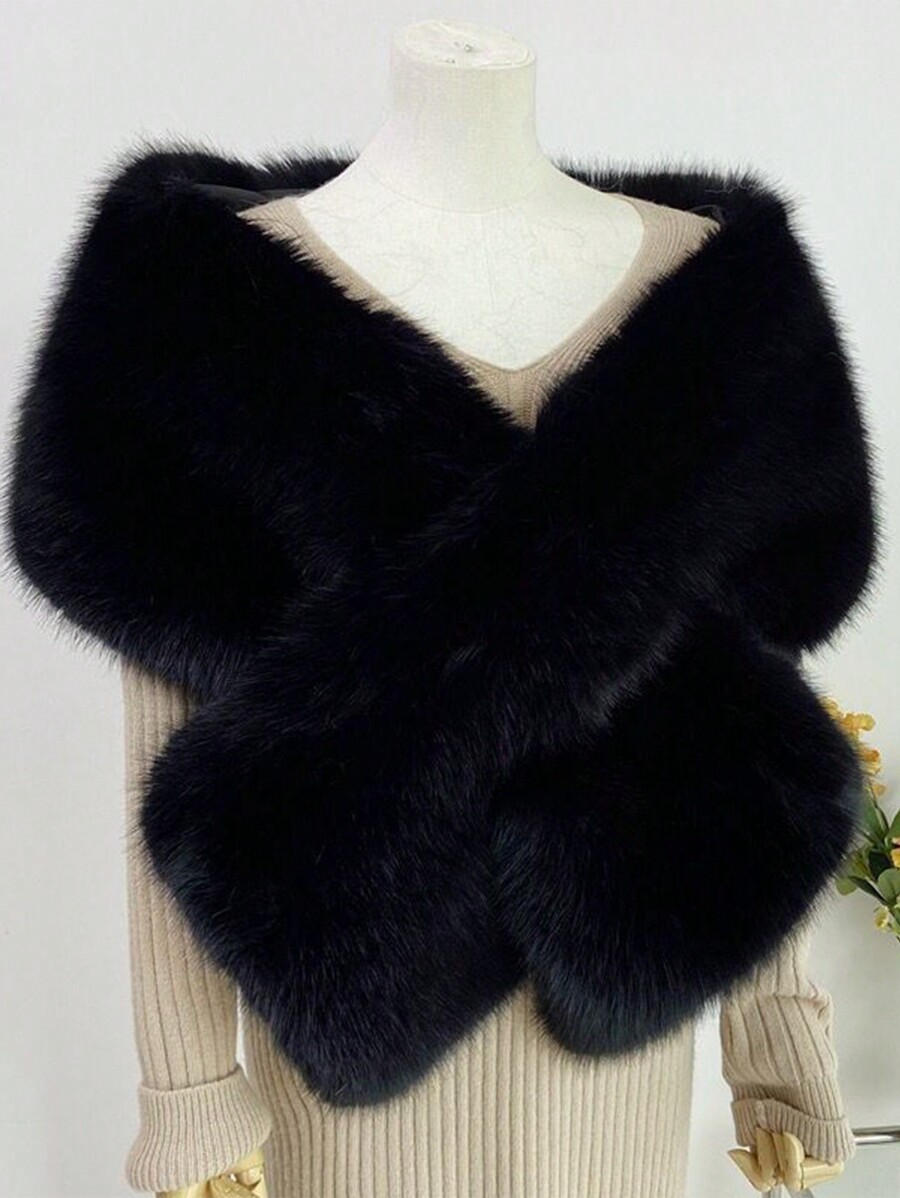 1pc Women Fluffy Shawl Collar Wrap, Suitable For Autumn/Winter Wedding ...