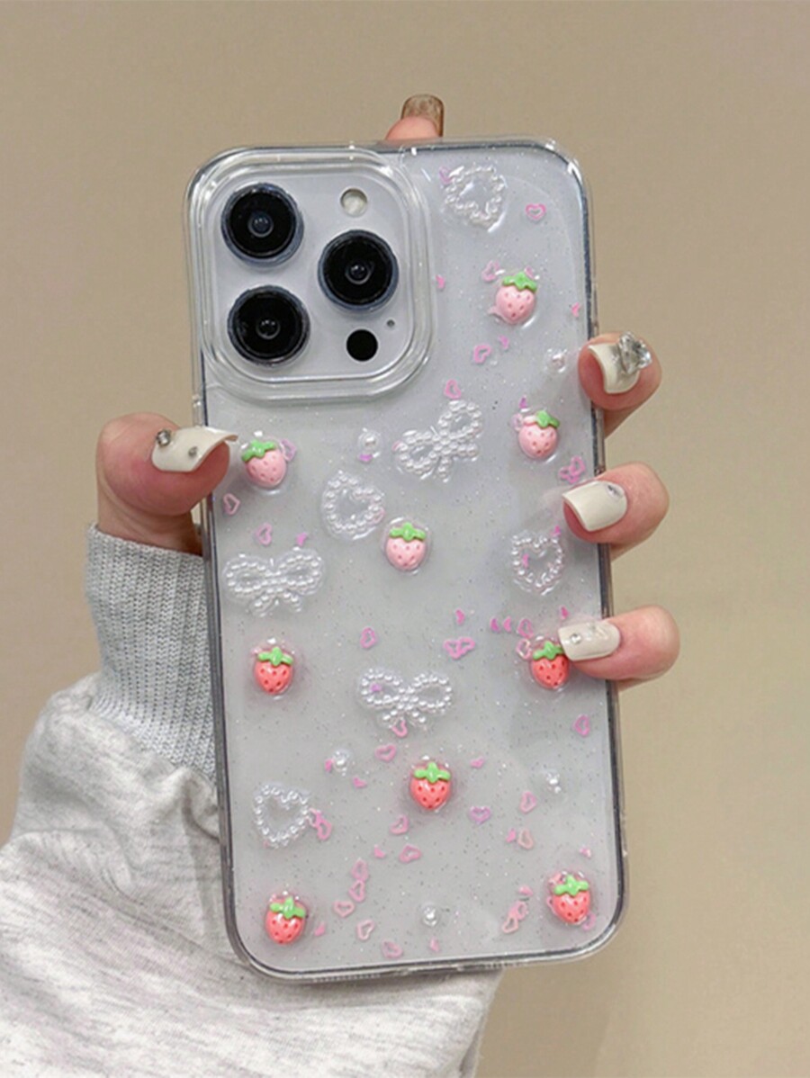 Glitter 3D Faux Pearl Strawberry Phone Case Compatible With Iphone Case ...