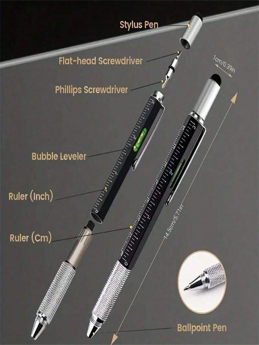 6 In 1 Multifunctional Tool Pen, Includes Level, Ruler, Touch Pen ...