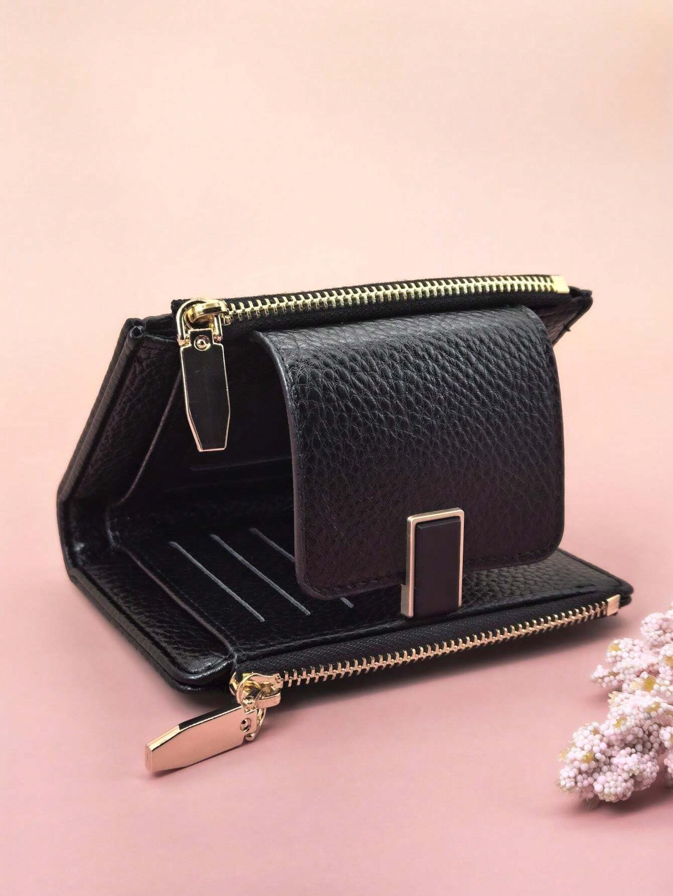 1pc Women Compact Wallet, Soft PU Leather Solid Color Bifold With Snap ...