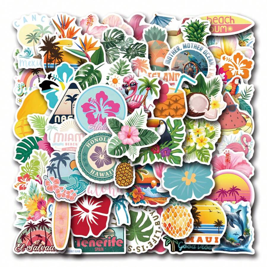 55Pcs Tropical Stickers Leaf Stickers Beach Stickers Colored Stickers ...
