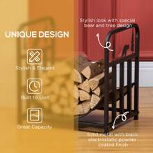 Outsunny Metal Firewood Log Holder Indoor Outdoor Firewood Rack Inner ...