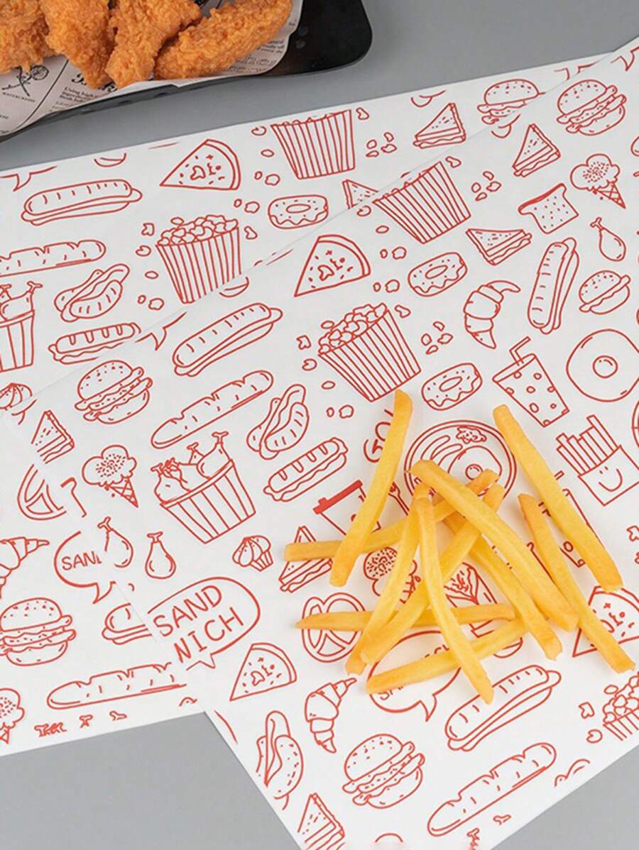25pcs Food Placemats Grease-Proof Paper, Grease-Proof Burger Wrapping ...